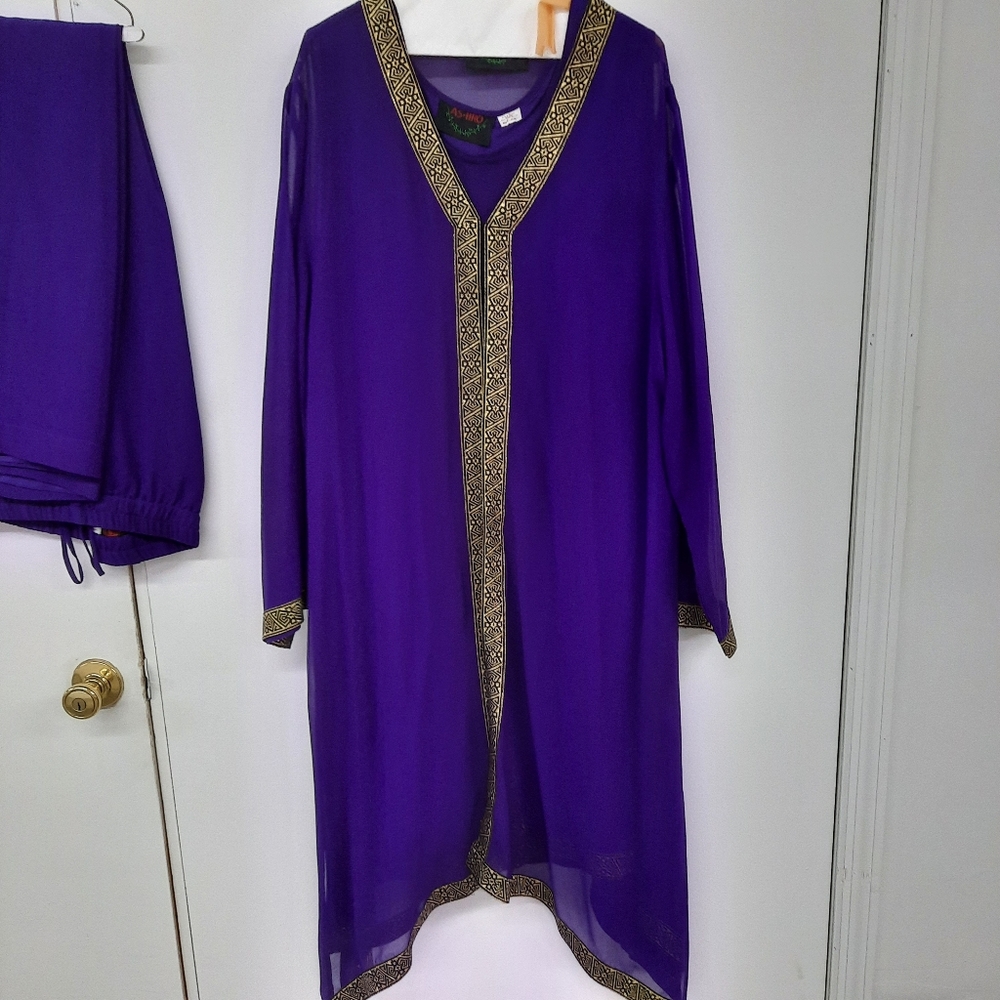 Ashro 3 Piece Purple Suit With Gold Trim Size Xxl - Gem